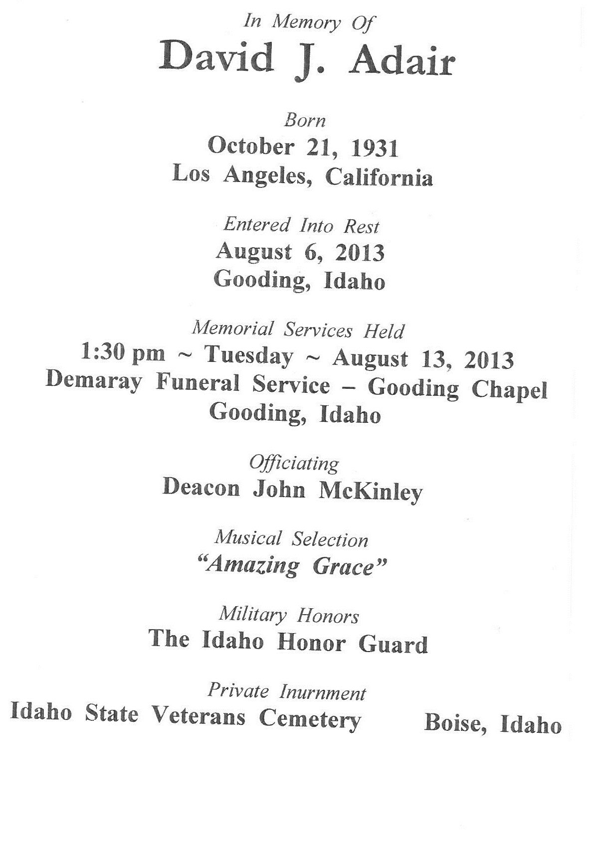 David J. Adair - The Basque Museum & Cultural Center | Boise, ID