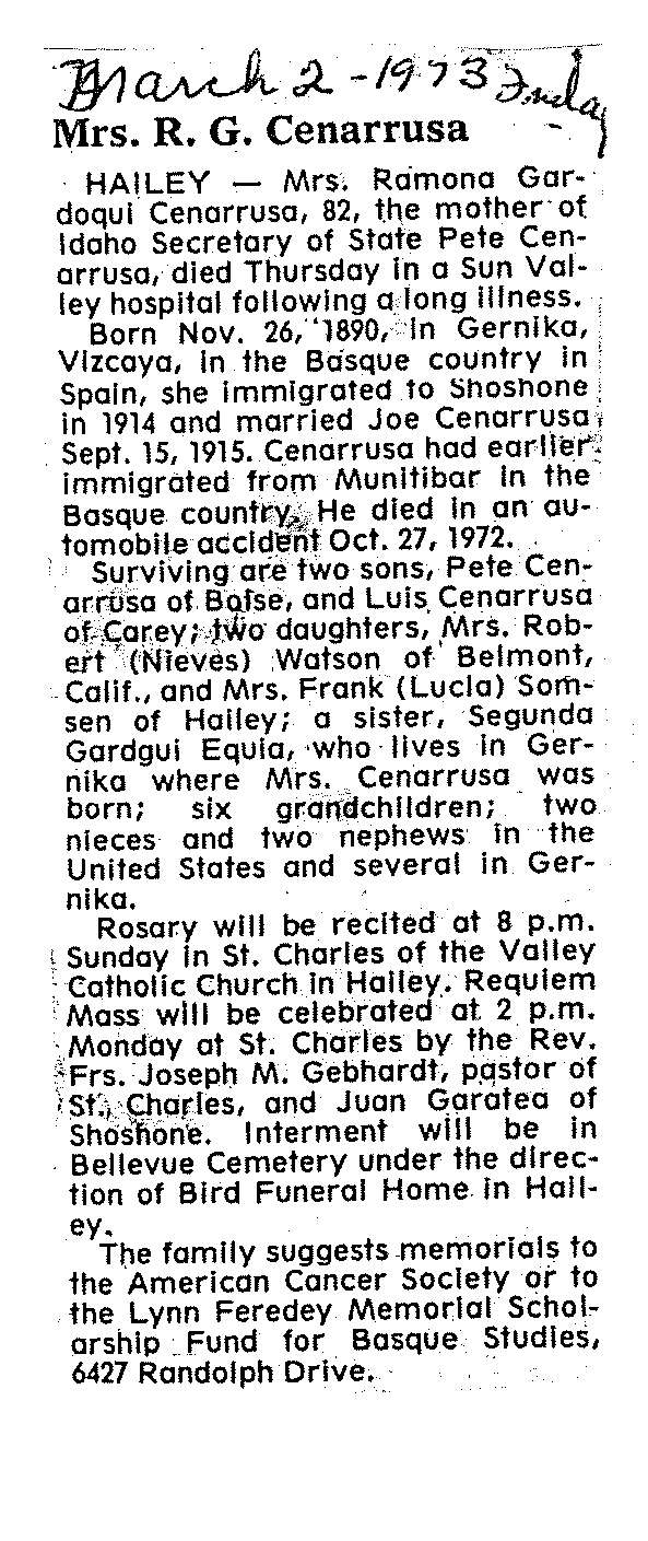 Ramona (Gardoqui) Cenarrusa - The Basque Museum & Cultural Center ...