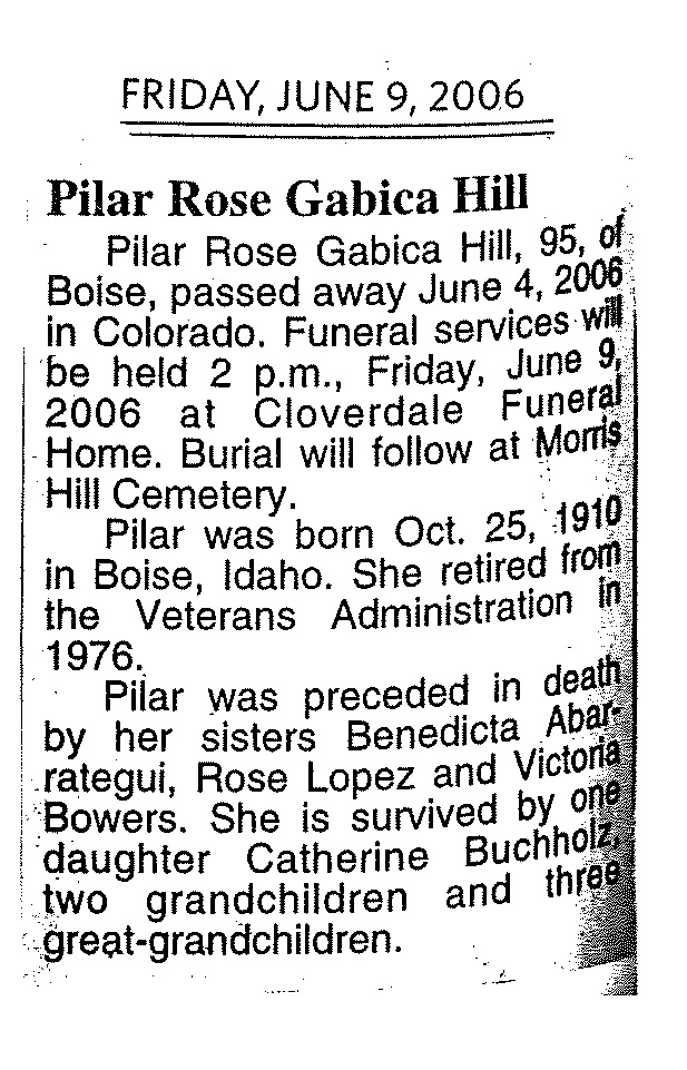 Pilar Rose (Gabica) Hill - The Basque Museum & Cultural Center | Boise, ID