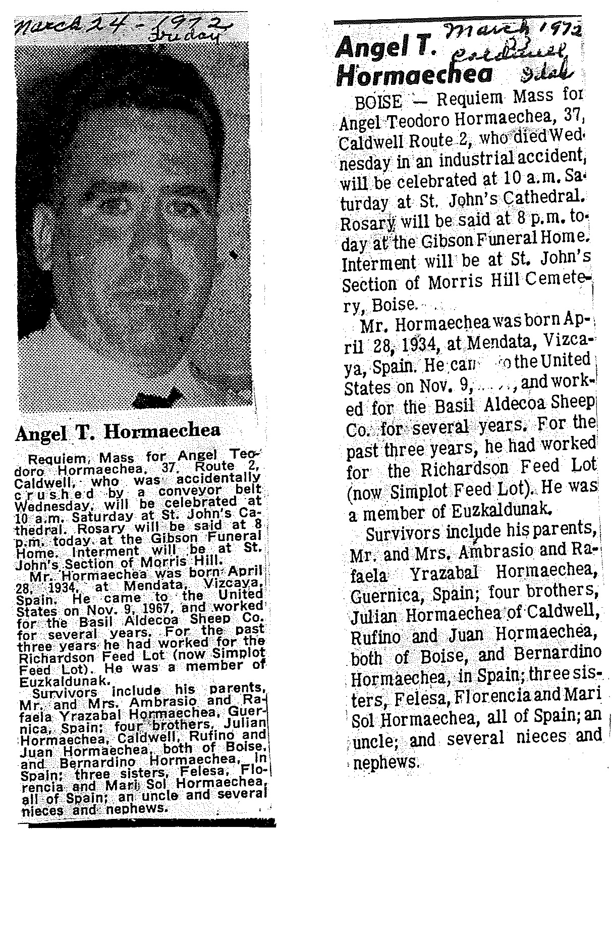 Angel Teodoro Hormaechea - The Basque Museum & Cultural Center | Boise, ID