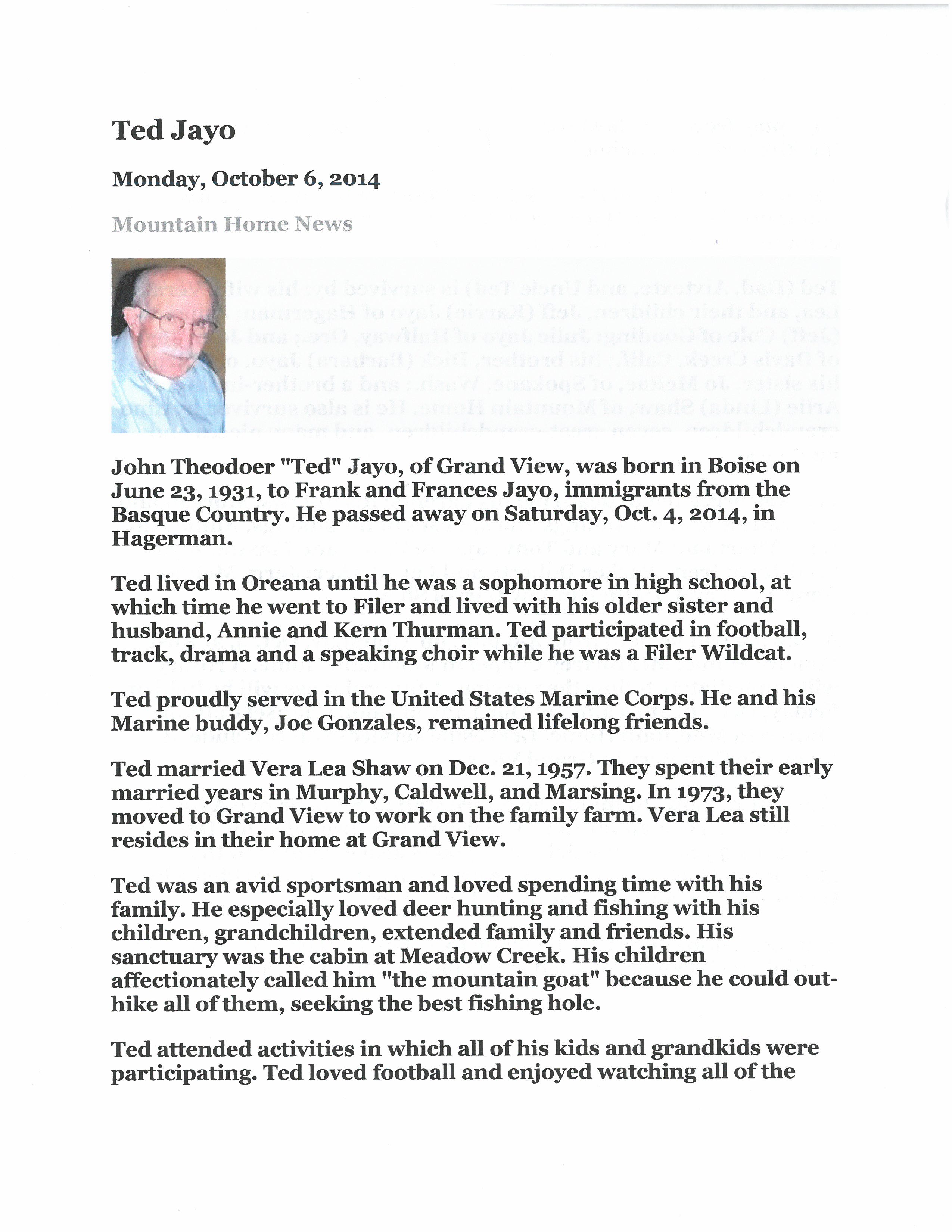 John "Ted" Theodoer Jayo - The Basque Museum & Cultural Center | Boise, ID