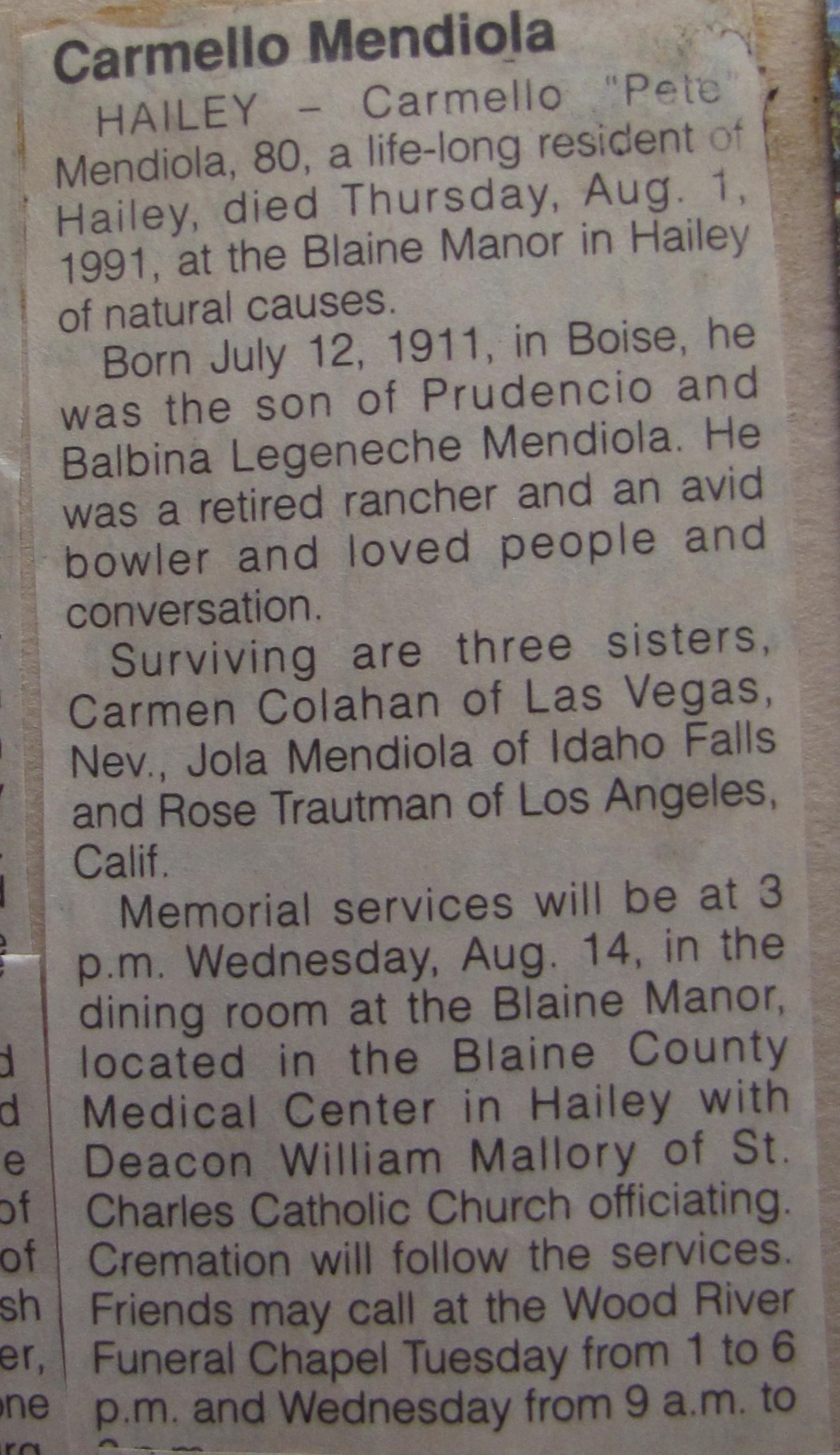 Carmello "Pete" Mendiola - The Basque Museum & Cultural Center | Boise, ID