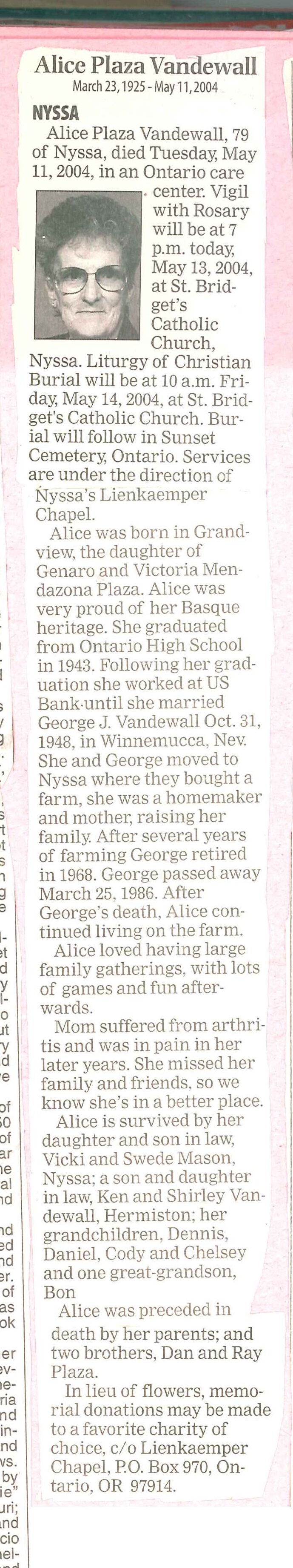 Alice (Plaza) Vandewall - The Basque Museum & Cultural Center | Boise, ID