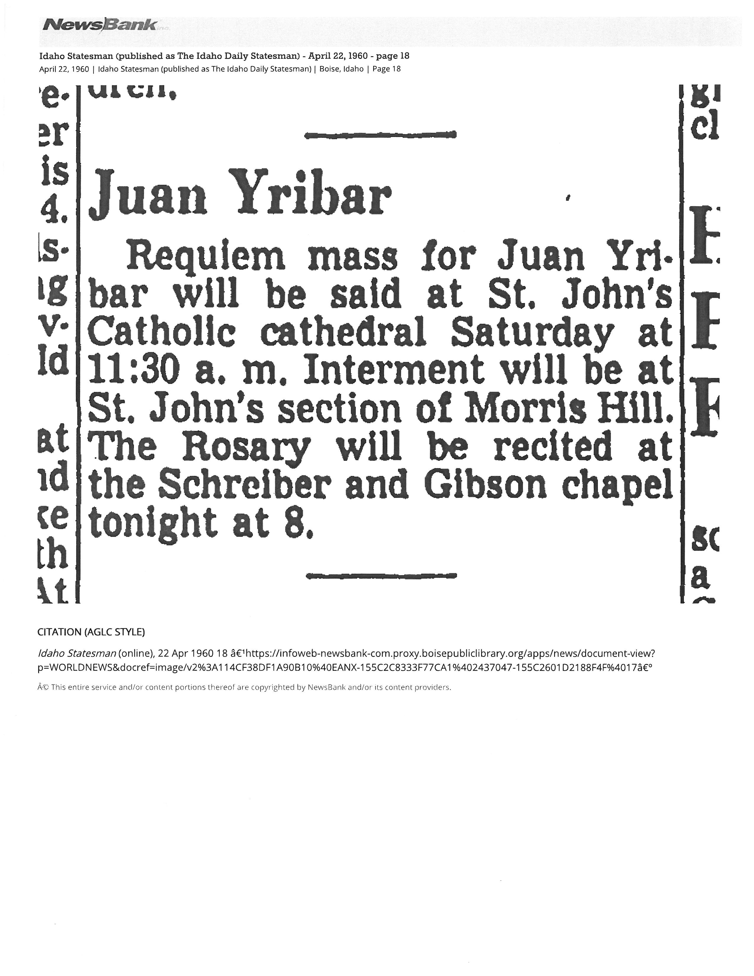 Juan Yribar - The Basque Museum & Cultural Center | Boise, ID