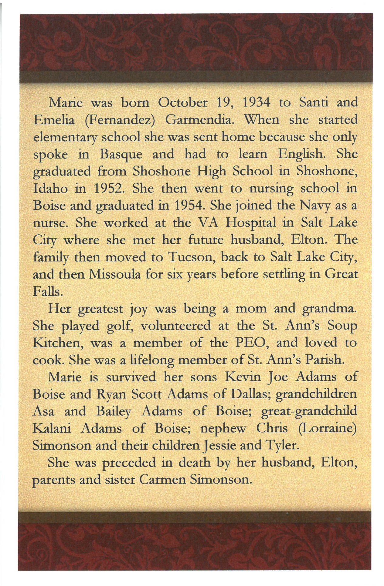 Marie N. Adams - The Basque Museum & Cultural Center | Boise, ID