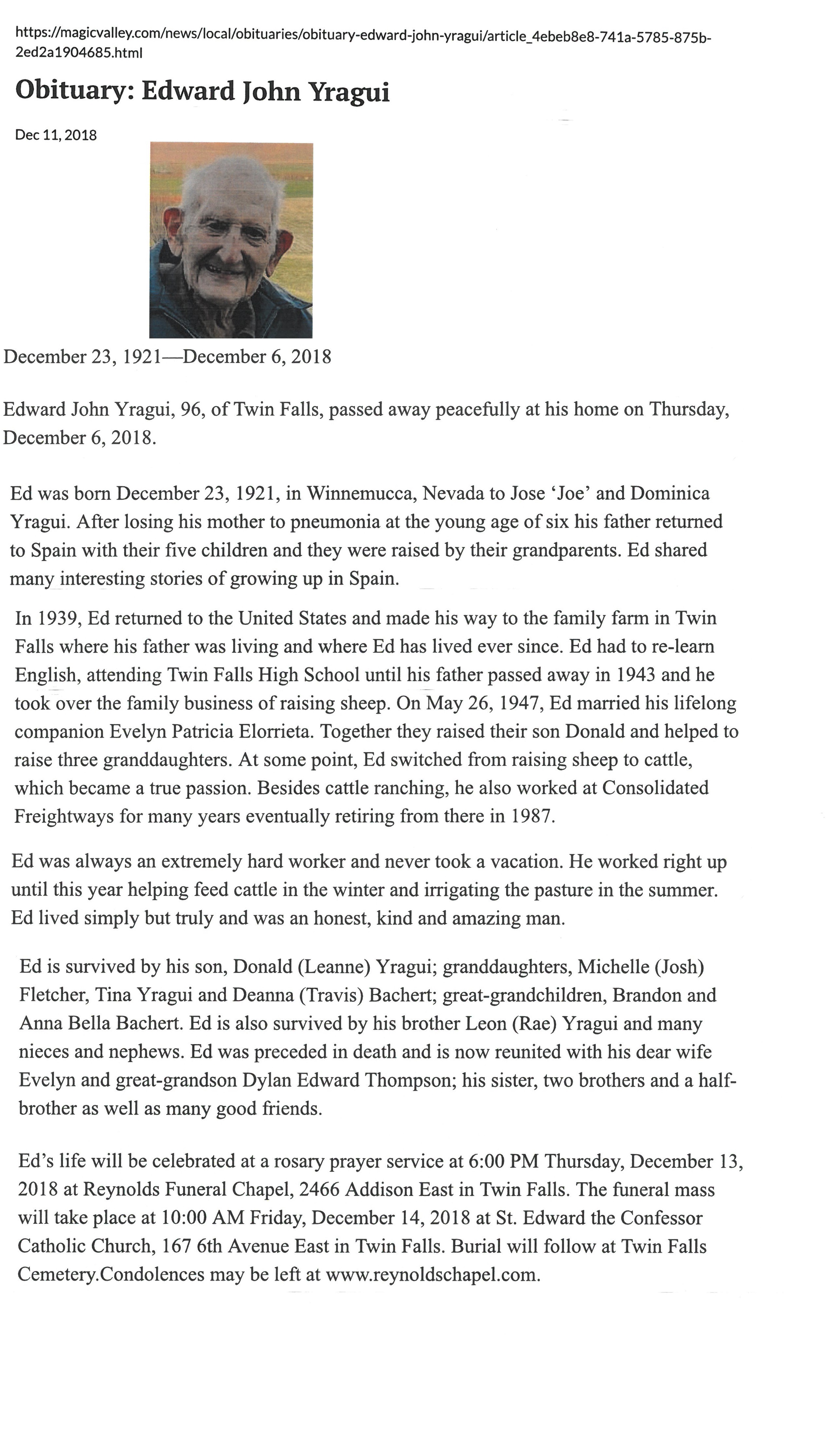 Edward John Yragui - The Basque Museum & Cultural Center | Boise, ID