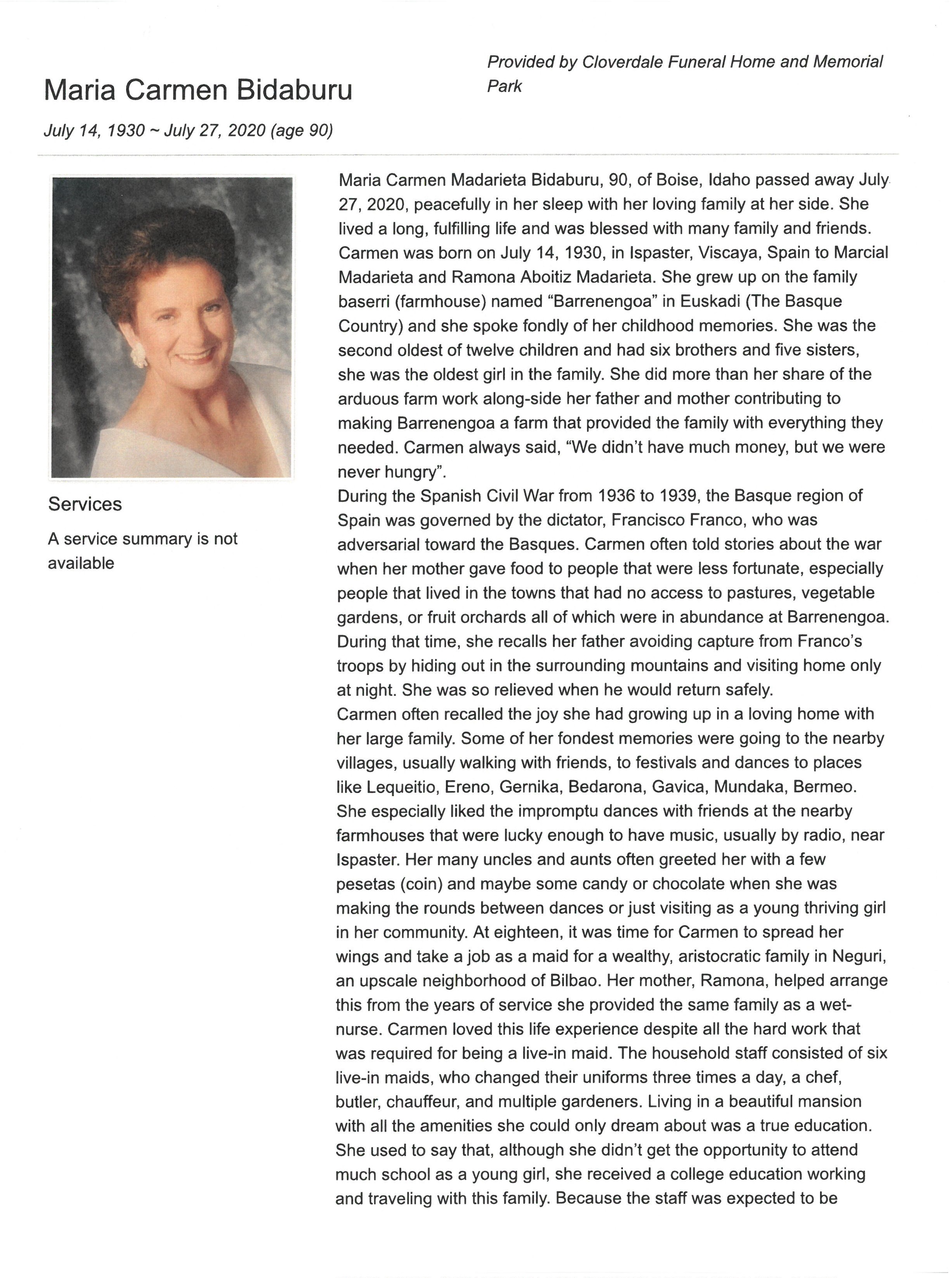 Maria Carmen (Madarieta) Bidaburu - The Basque Museum & Cultural Center ...