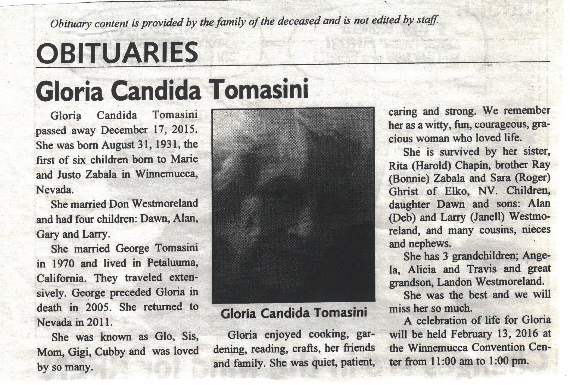 Gloria Candida (Zabala) Tomasini - The Basque Museum & Cultural Center ...