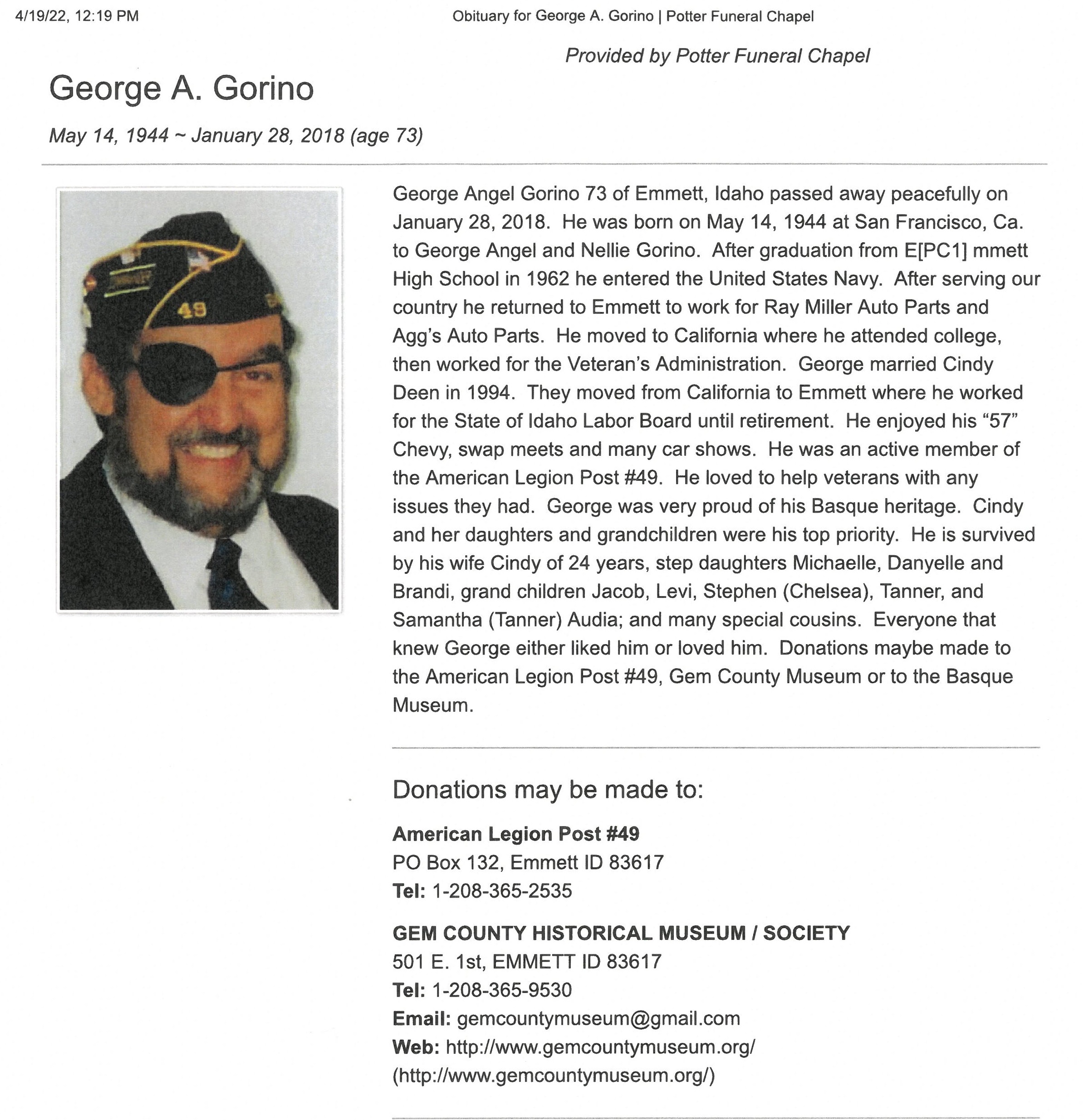 George Angel Gorino, Jr. - The Basque Museum & Cultural Center | Boise, ID