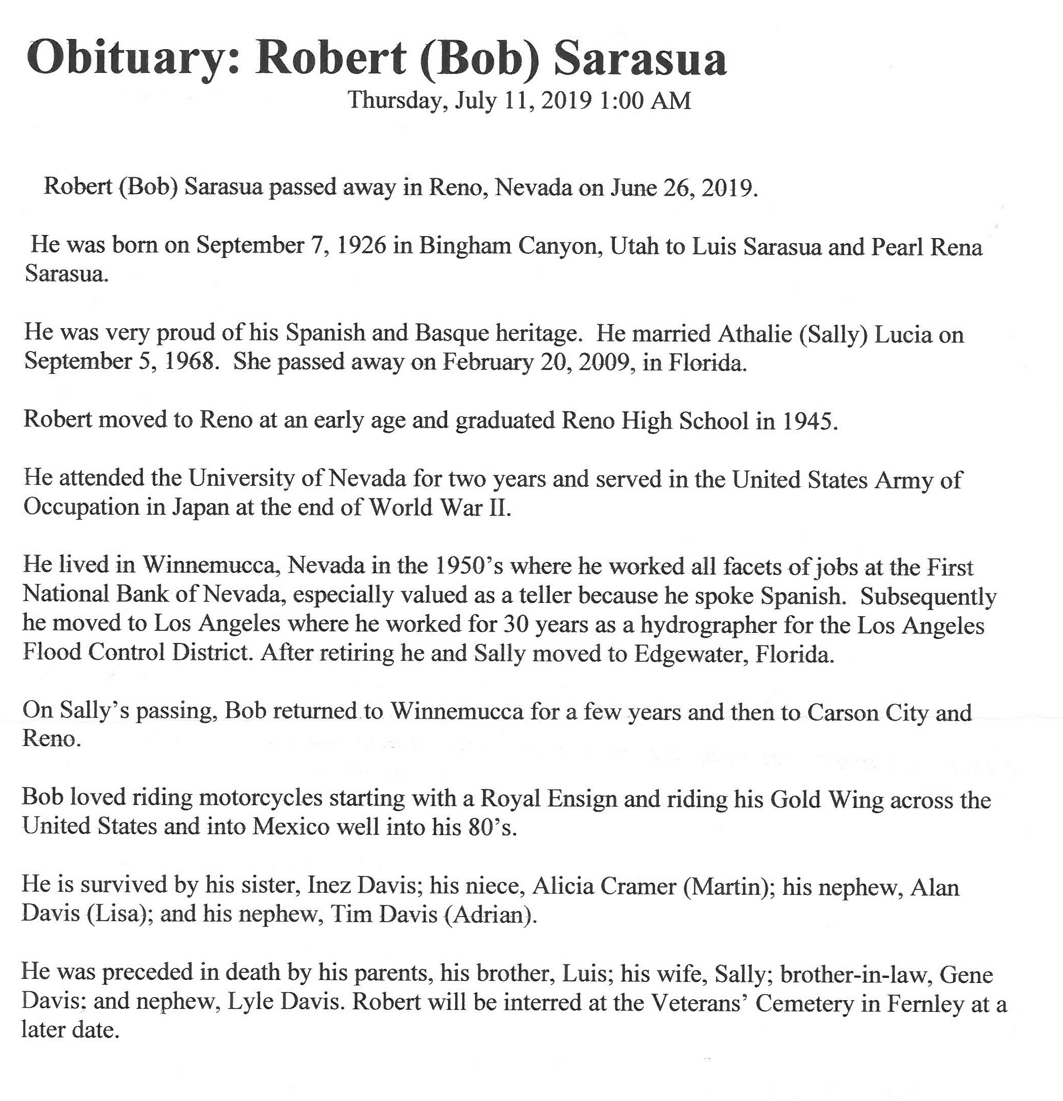 Robert "Bob" Sarasua - The Basque Museum & Cultural Center | Boise, ID