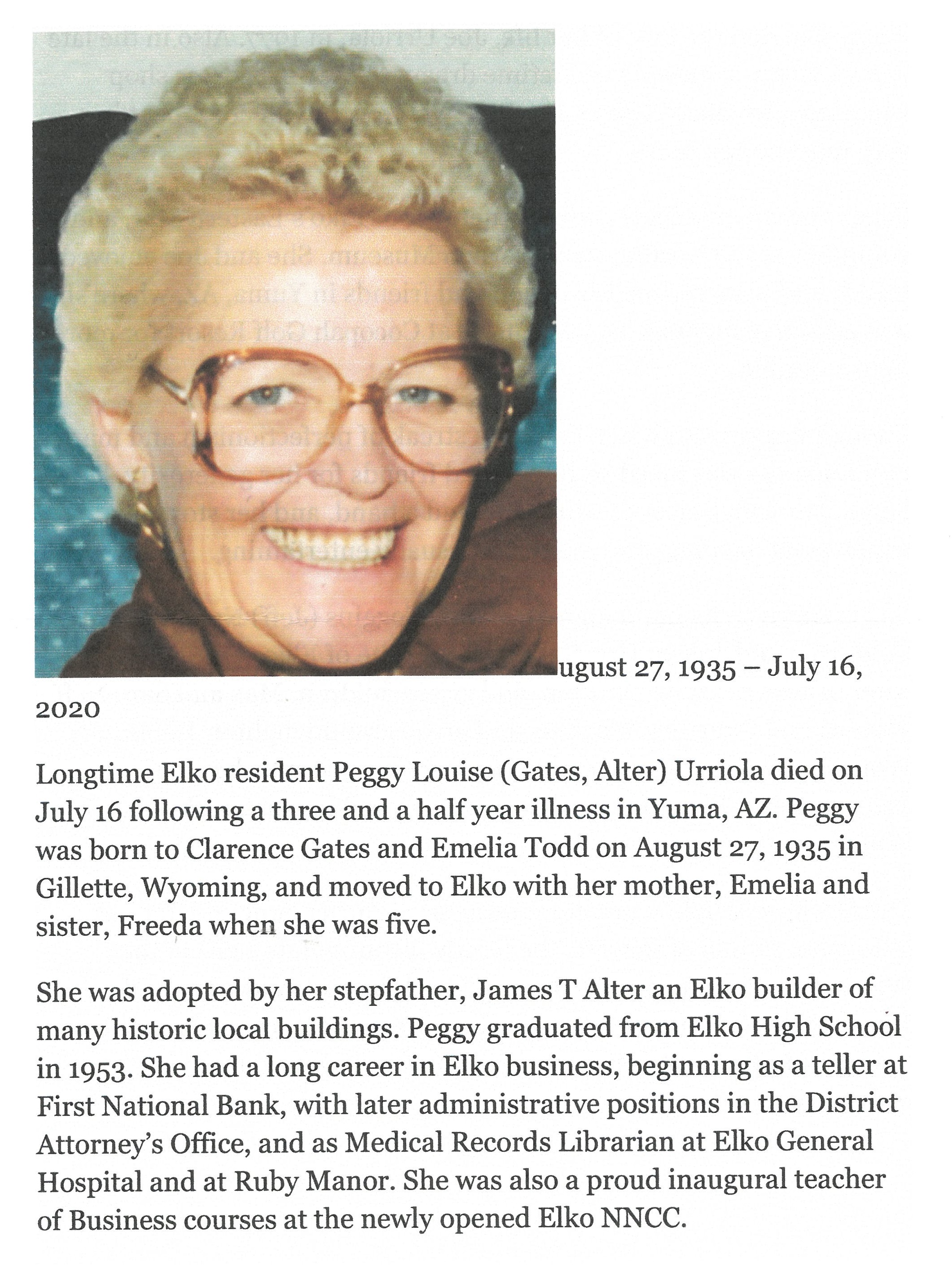 Peggy Louise (Gates, Alter) Urriola - The Basque Museum & Cultural ...