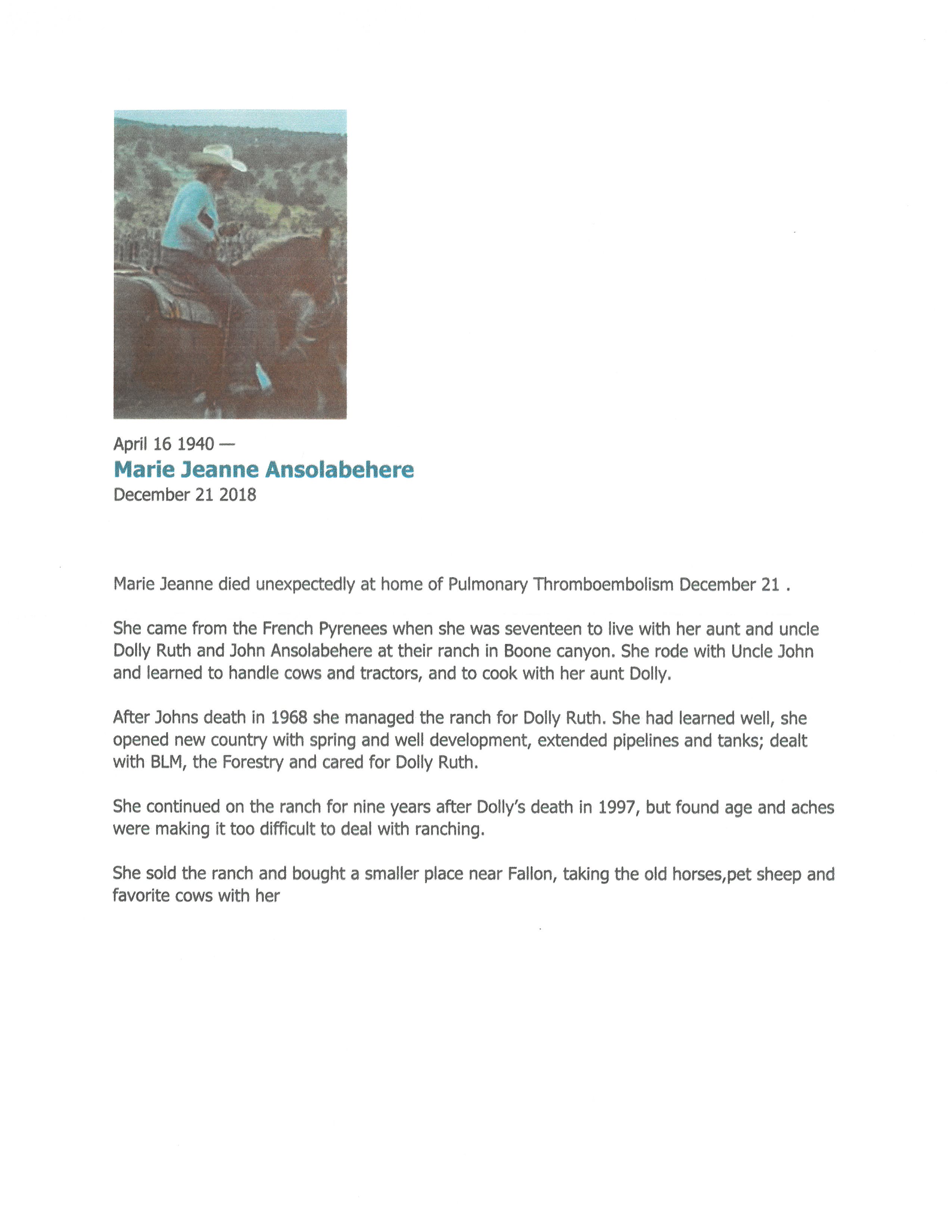 Marie Jeanne Ansolabehere - The Basque Museum & Cultural Center | Boise, ID