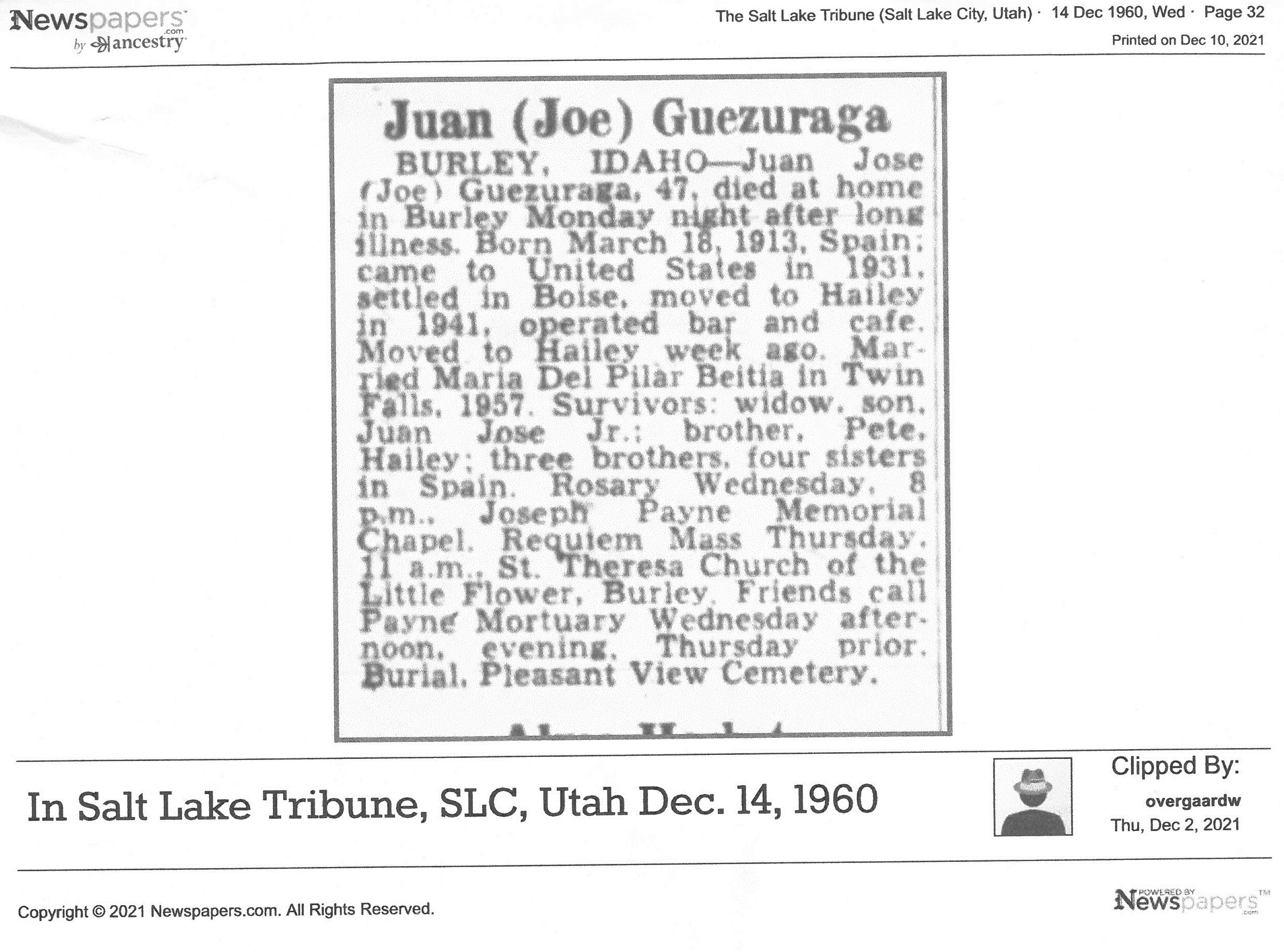 Juan "Joe" Jose Guezuraga - The Basque Museum & Cultural Center | Boise, ID
