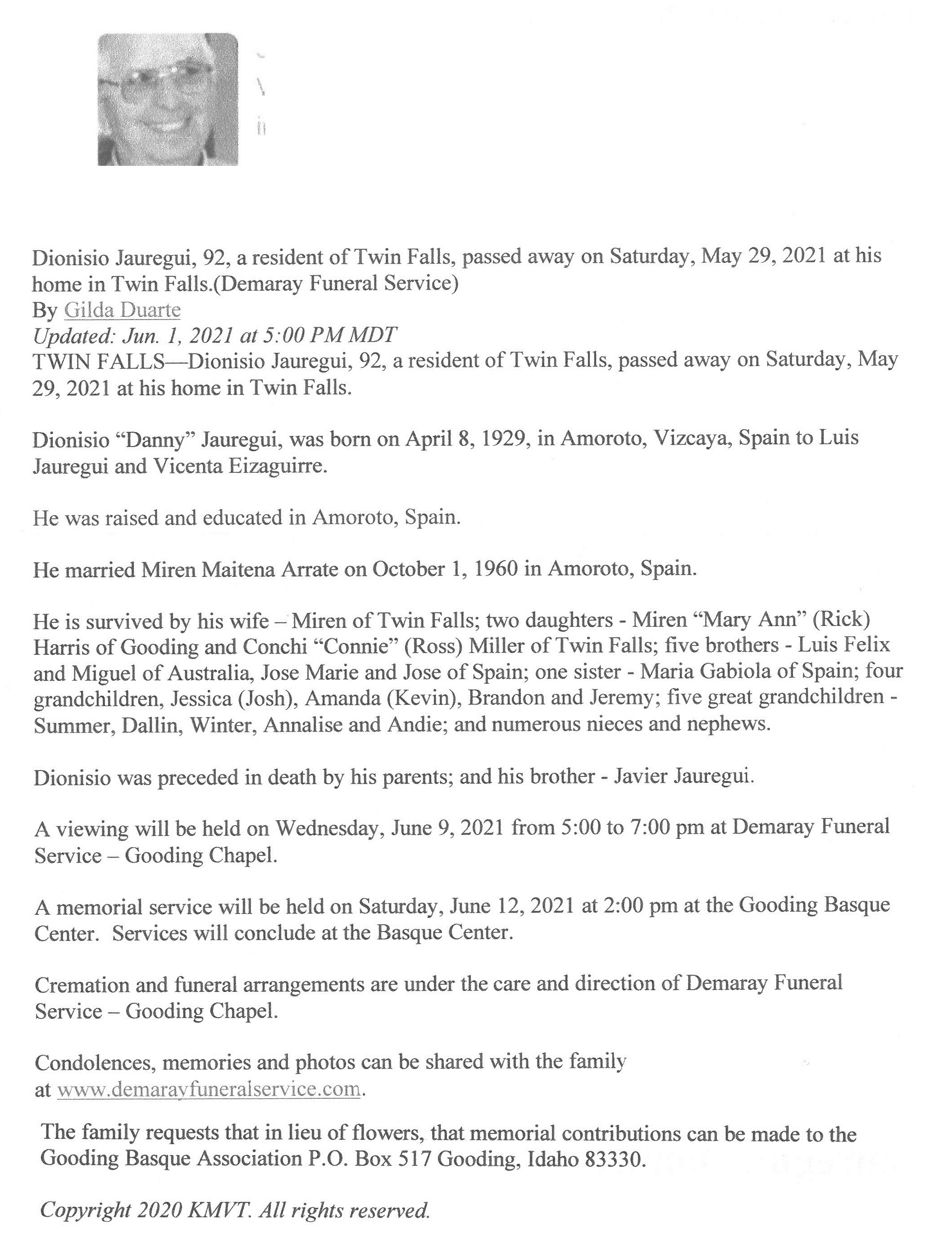 Dionisio "Danny" Jauregui - The Basque Museum & Cultural Center | Boise, ID