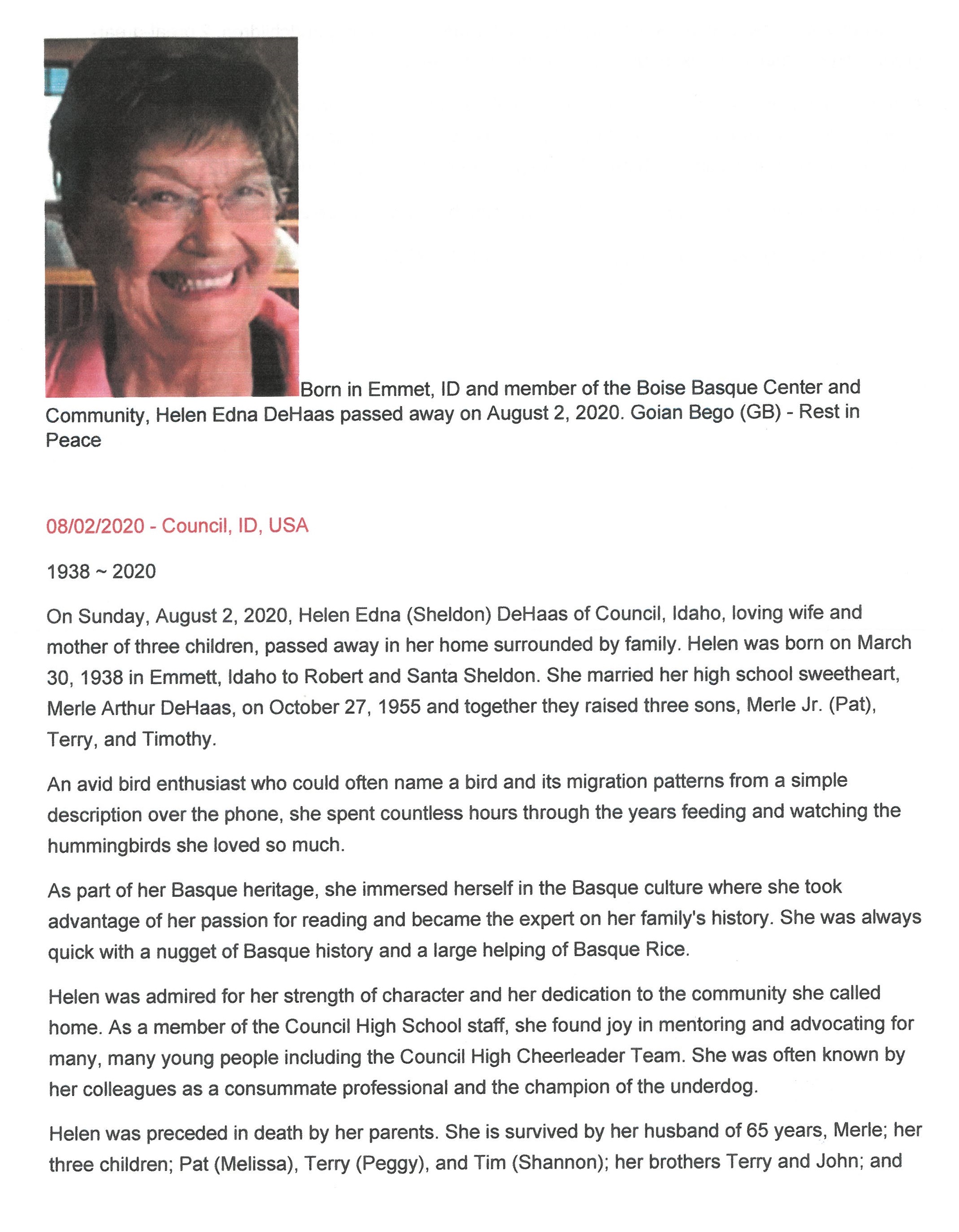 Helen Edna (Sheldon) DeHaas - The Basque Museum & Cultural Center ...