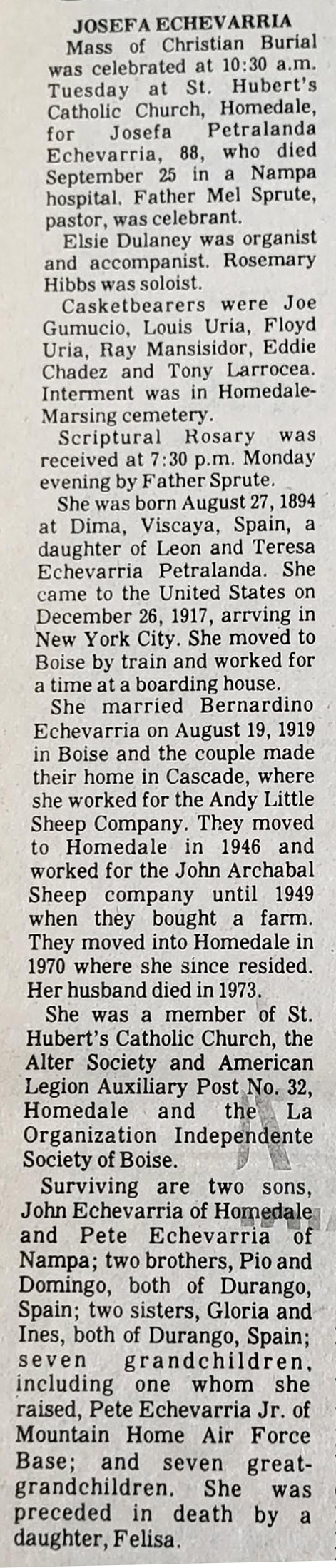 Josefa (Petralanda) Echevarria - The Basque Museum & Cultural Center ...