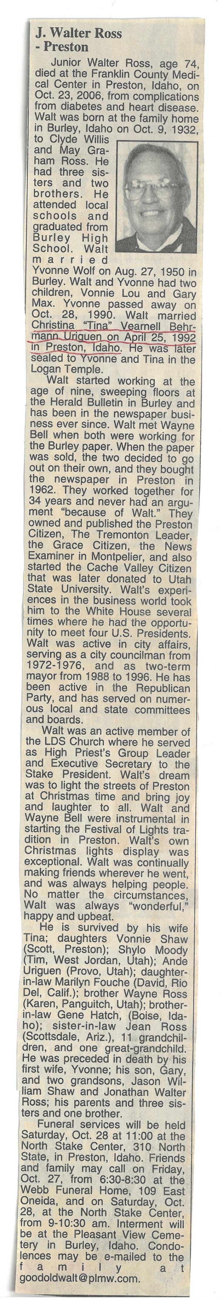 Junior "Walt" Walter Ross - The Basque Museum & Cultural Center | Boise, ID