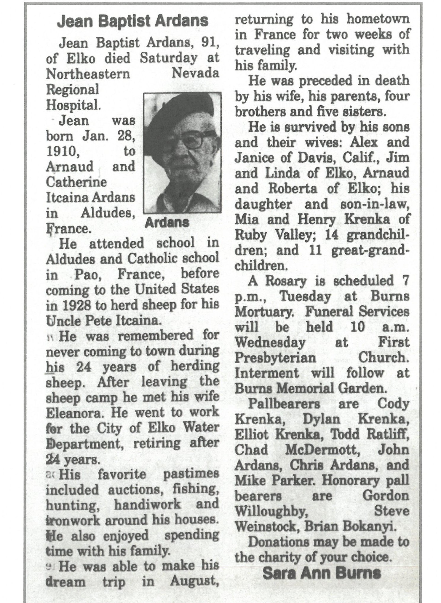 Jean Baptist Ardans - The Basque Museum & Cultural Center | Boise, ID