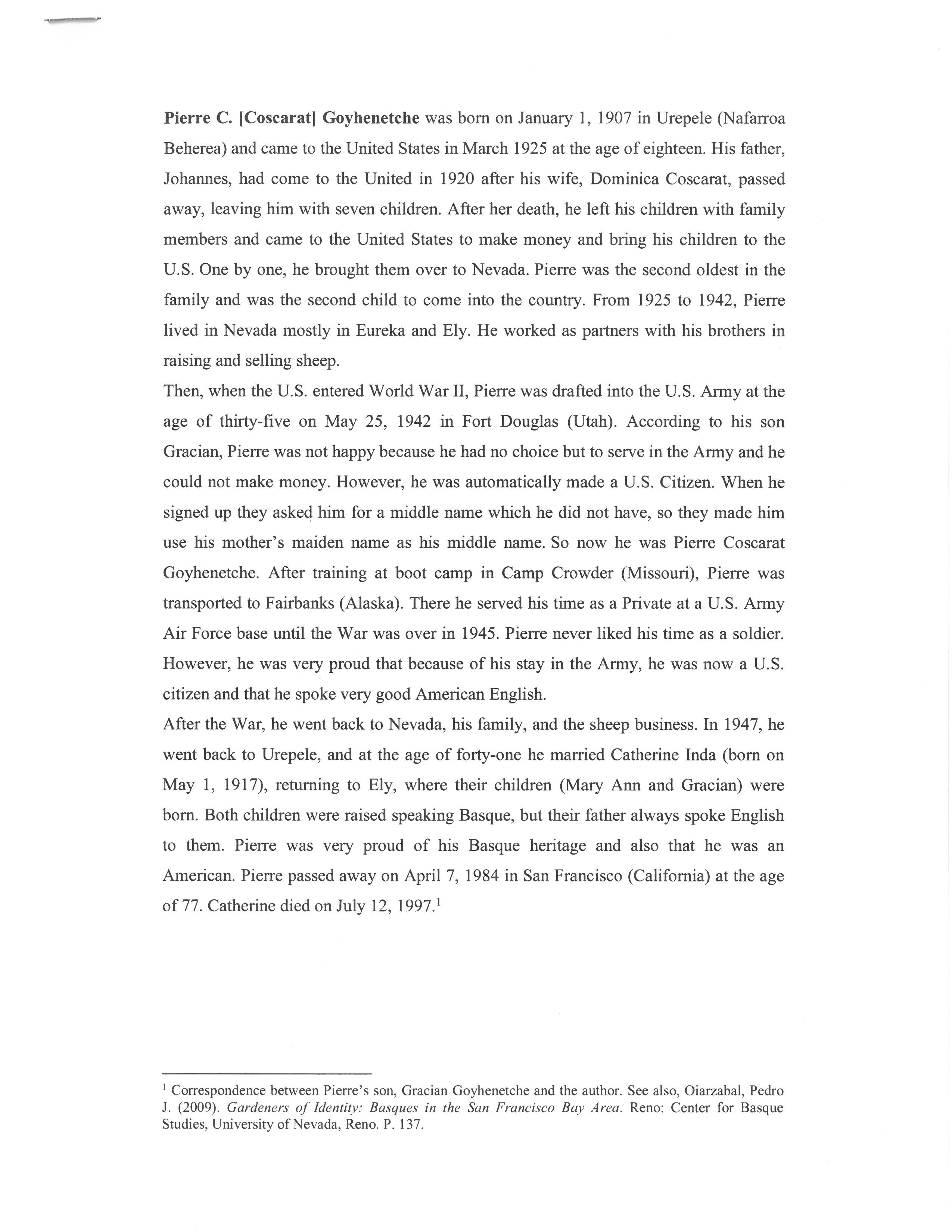 Pierre C. Goyhenetche - The Basque Museum & Cultural Center | Boise, ID