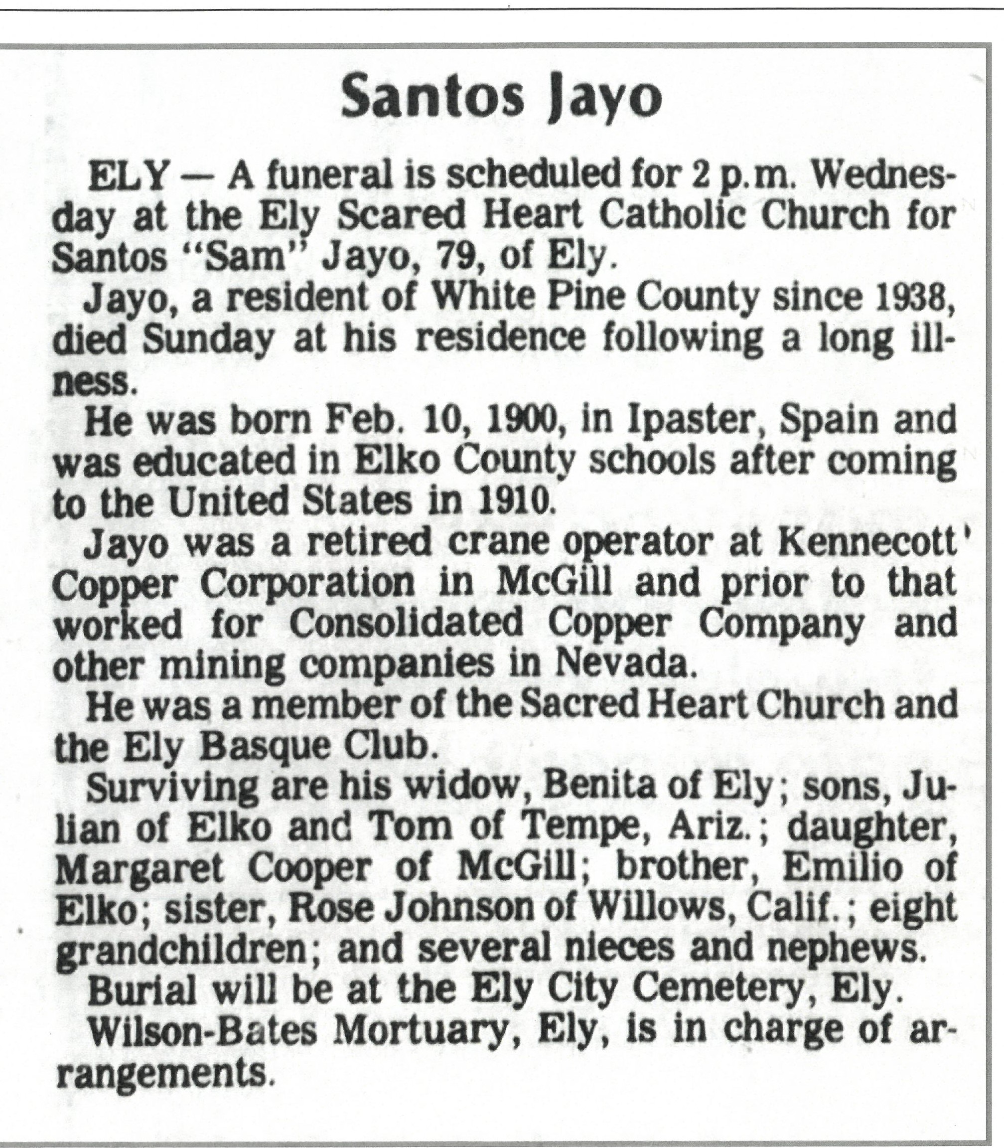 Santos "Sam" Jayo - The Basque Museum & Cultural Center | Boise, ID