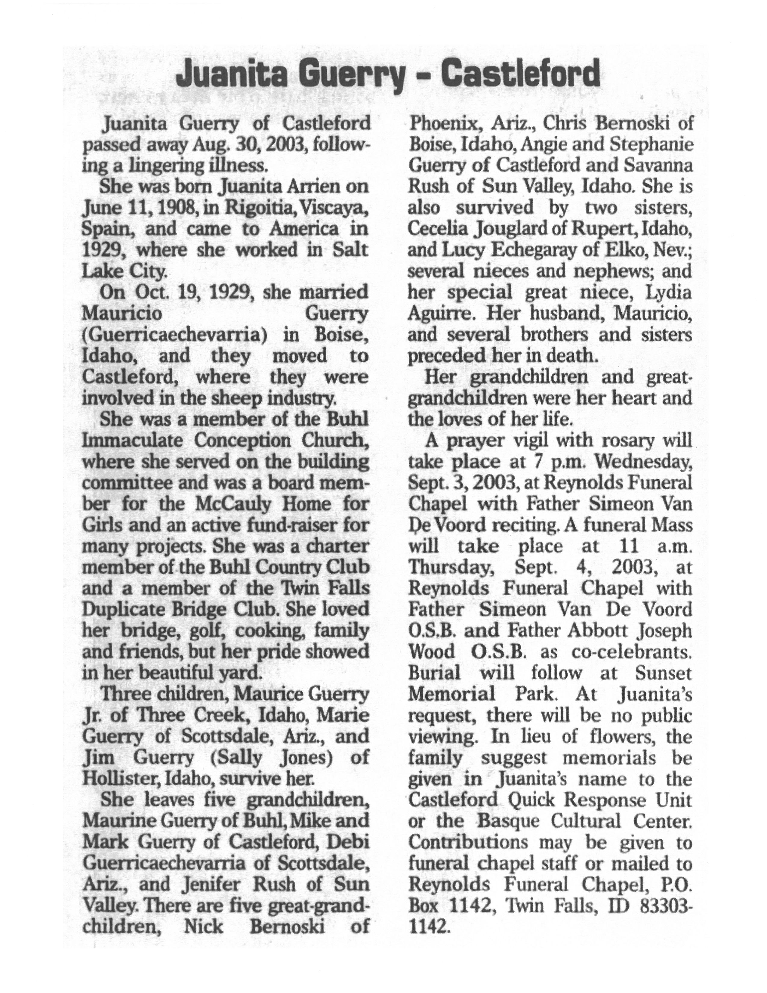 Juanita (Arrien) Guerry / Guerricaechevarria - The Basque Museum ...