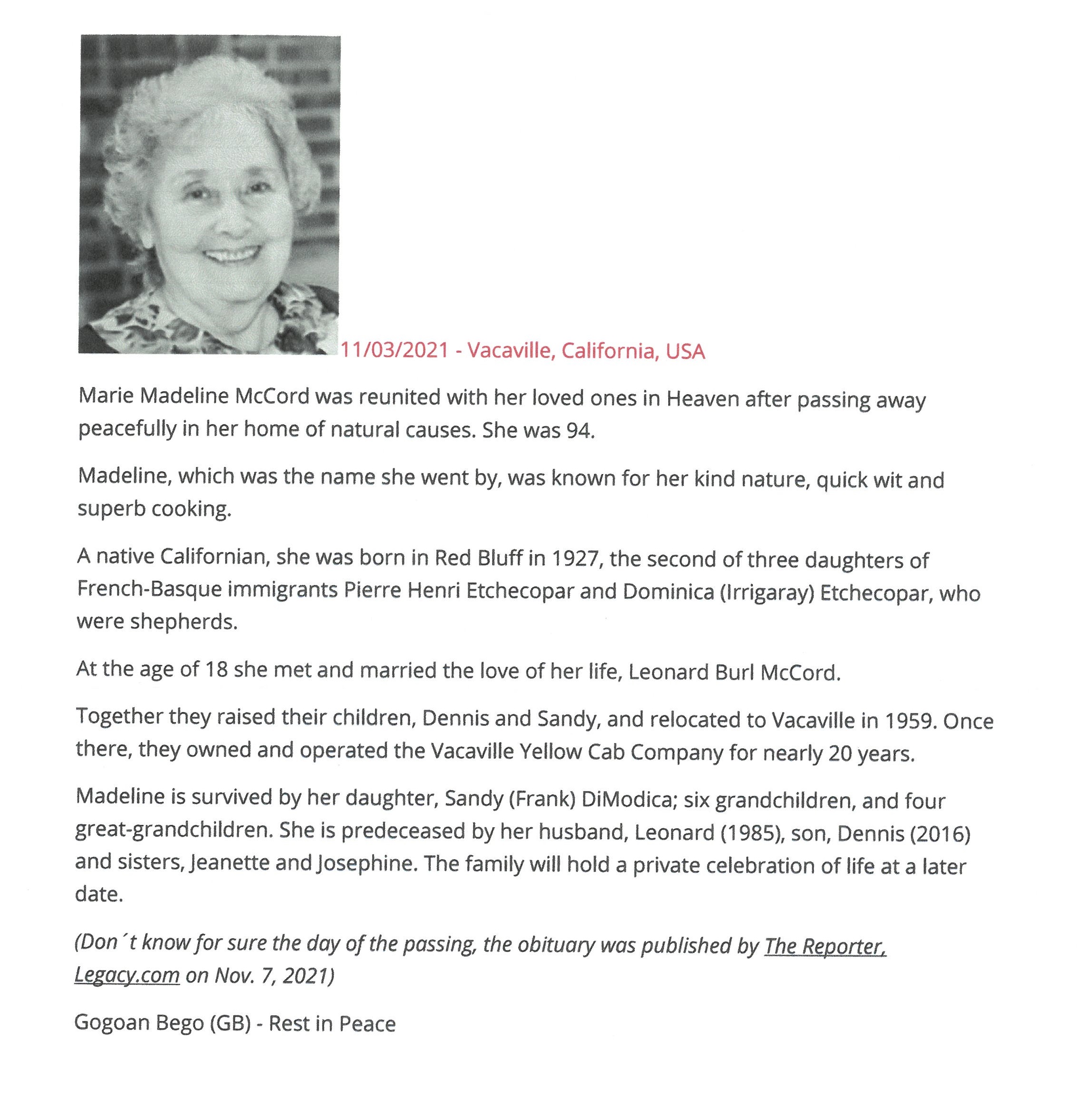 Marie Madeline (Etchecopar) McCord - The Basque Museum & Cultural Center | Boise, ID