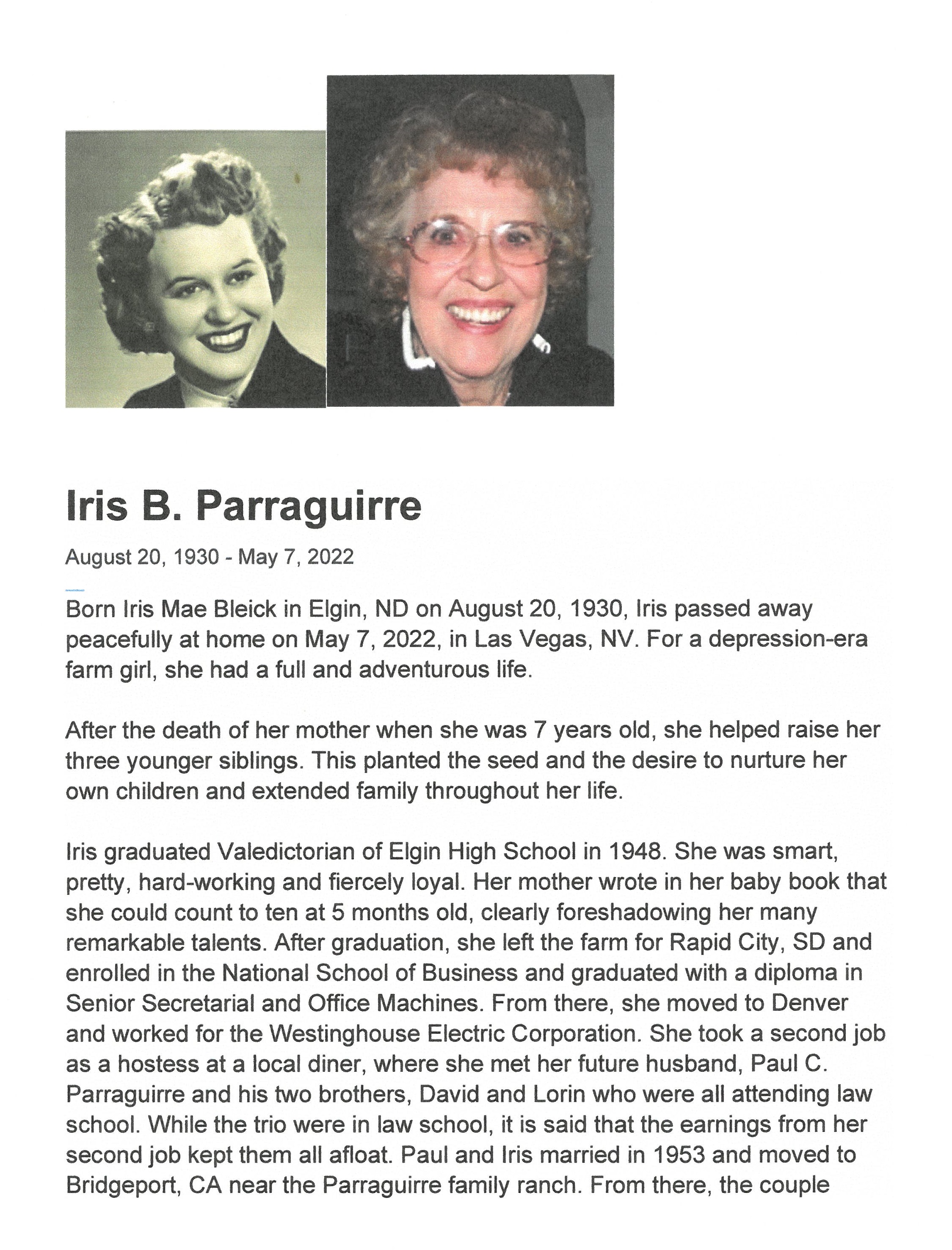 Iris Mae (Bleick) Parraguirre - The Basque Museum & Cultural Center ...