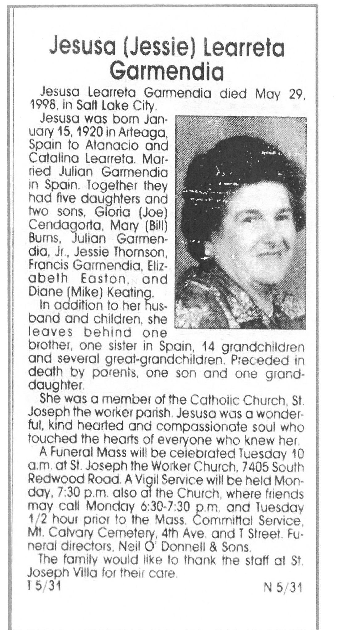 Jesusa "Jessie" (Learreta) Garmendia - The Basque Museum & Cultural ...