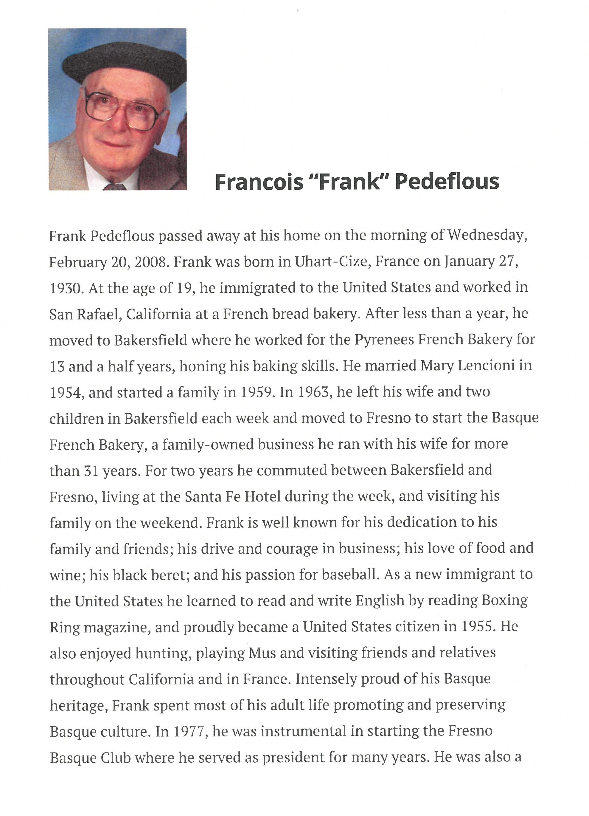 Francois "Frank" Pedeflous - The Basque Museum & Cultural Center ...