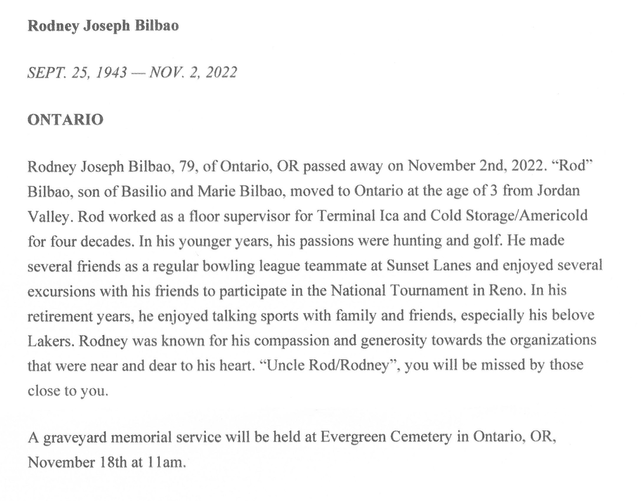 Rodney "Rod" Joseph Bilbao - The Basque Museum & Cultural Center ...