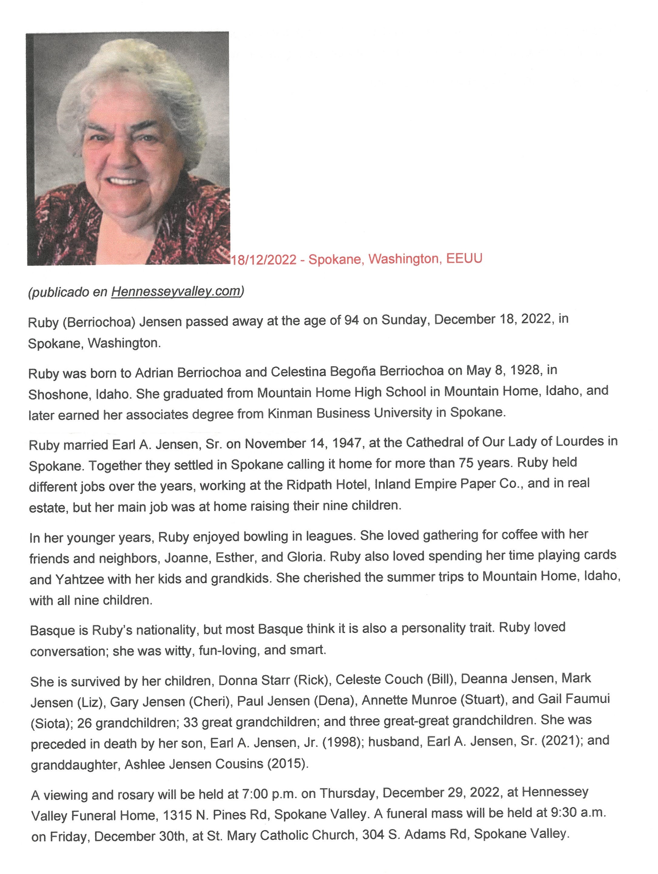 Ruby (Berriochoa) Jensen - The Basque Museum & Cultural Center | Boise, ID