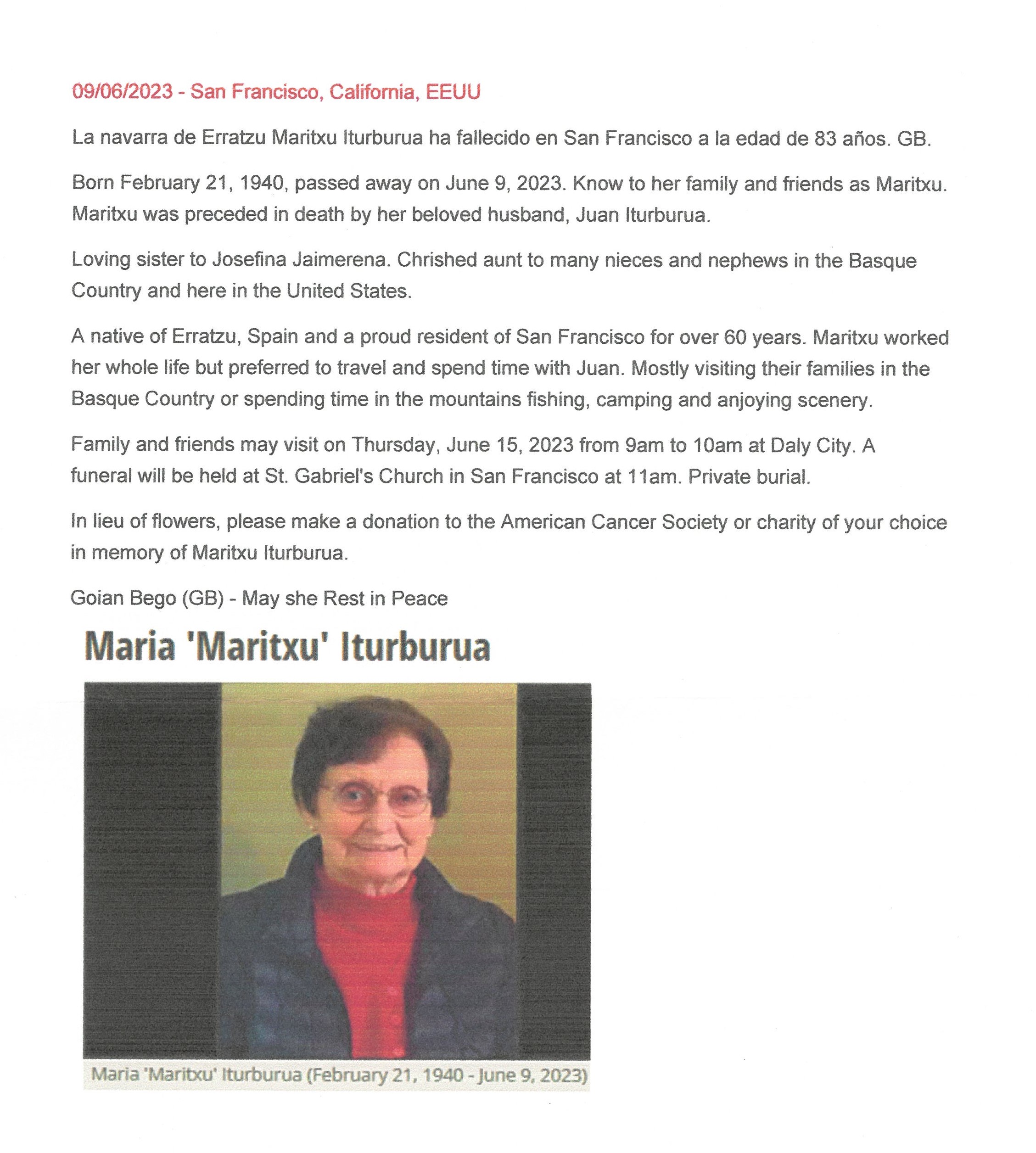 Maria "Maritxu" Iturburua - The Basque Museum & Cultural Center | Boise, ID