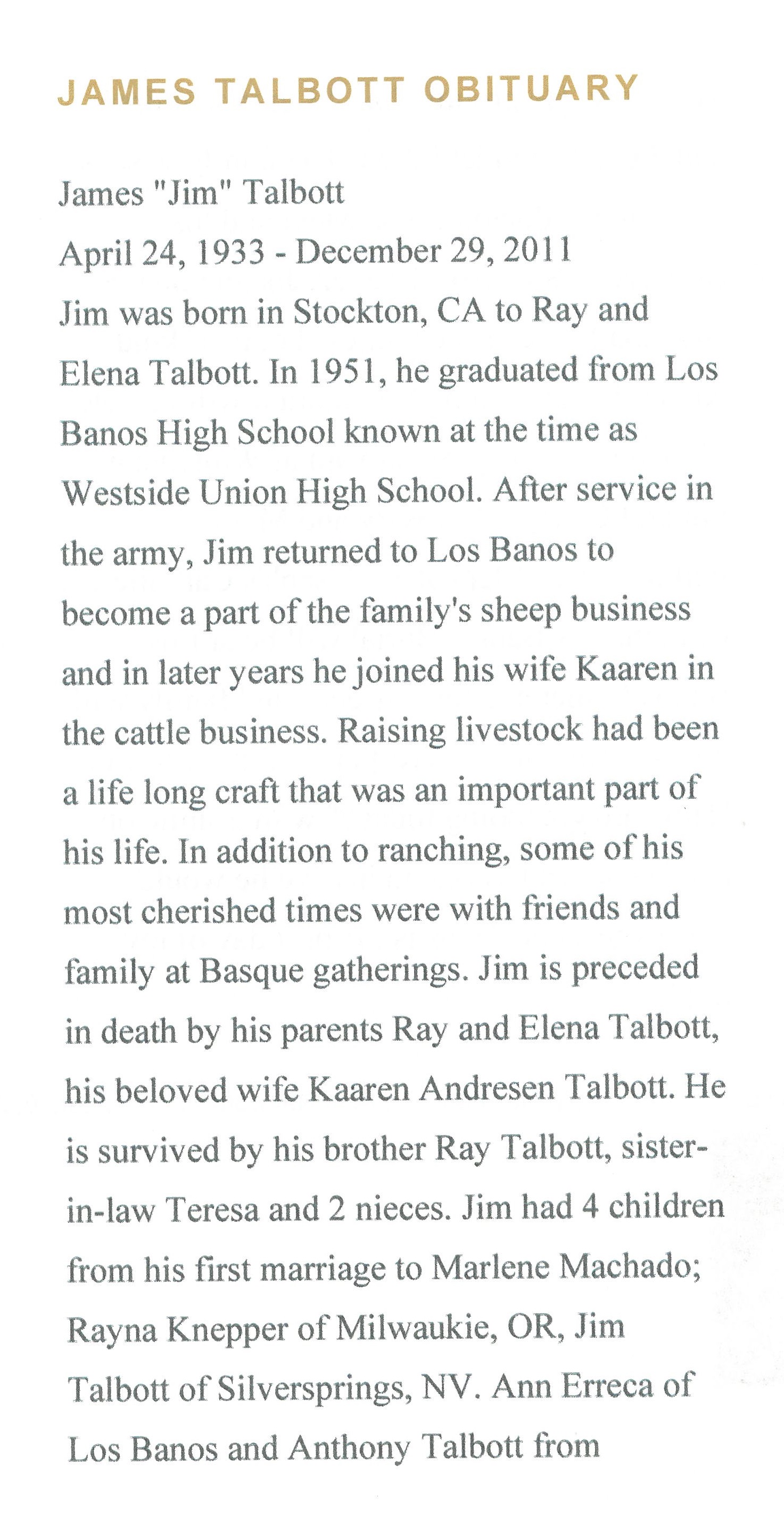 James "Jim" Talbott - The Basque Museum & Cultural Center | Boise, ID