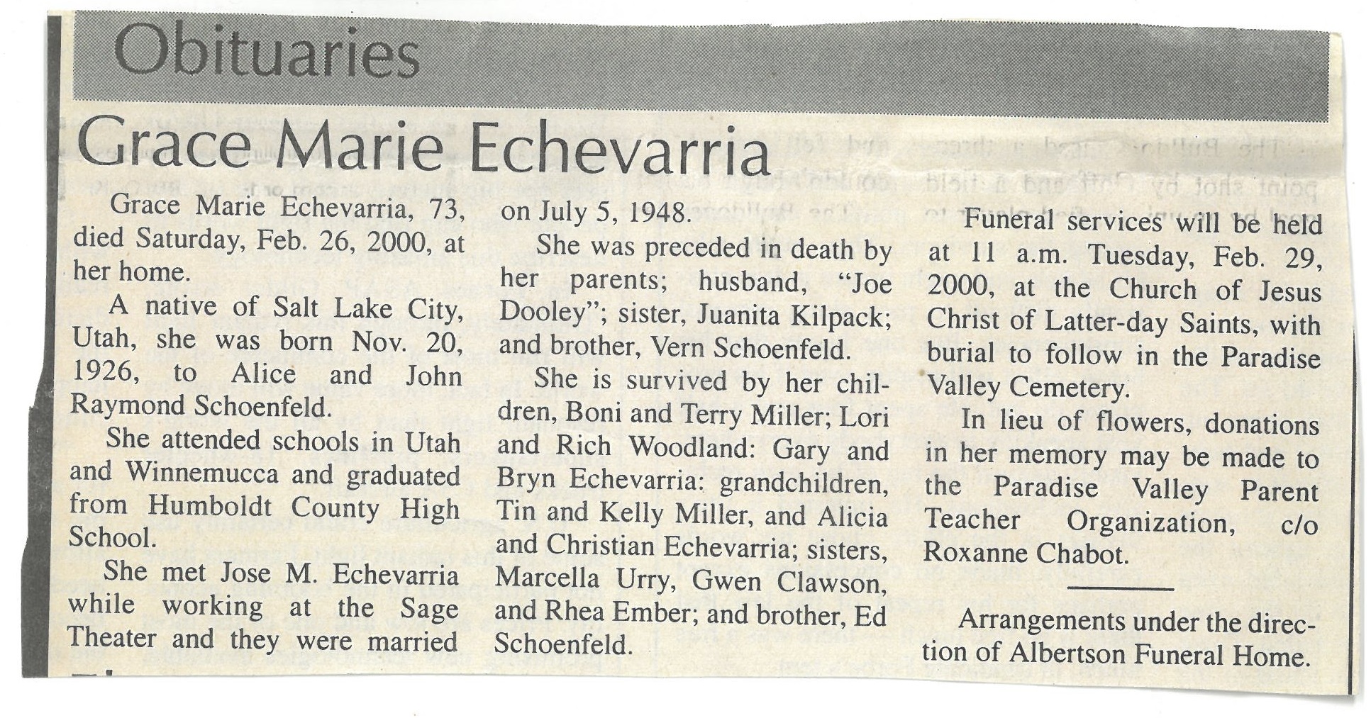 Grace Marie (Schoenfeld) Echevarria - The Basque Museum & Cultural ...