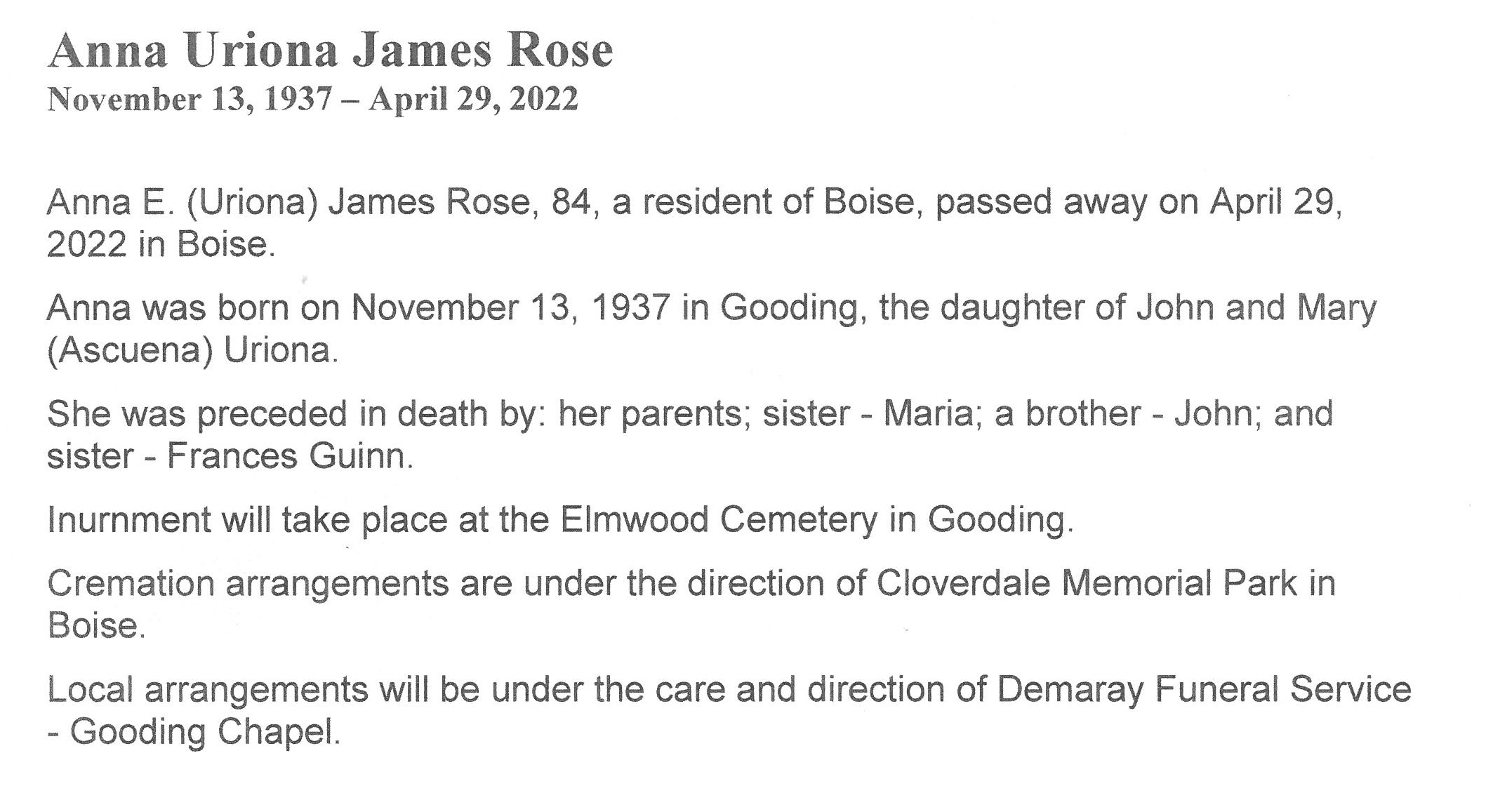Anna E. (Uriona) Rose - The Basque Museum & Cultural Center | Boise, ID