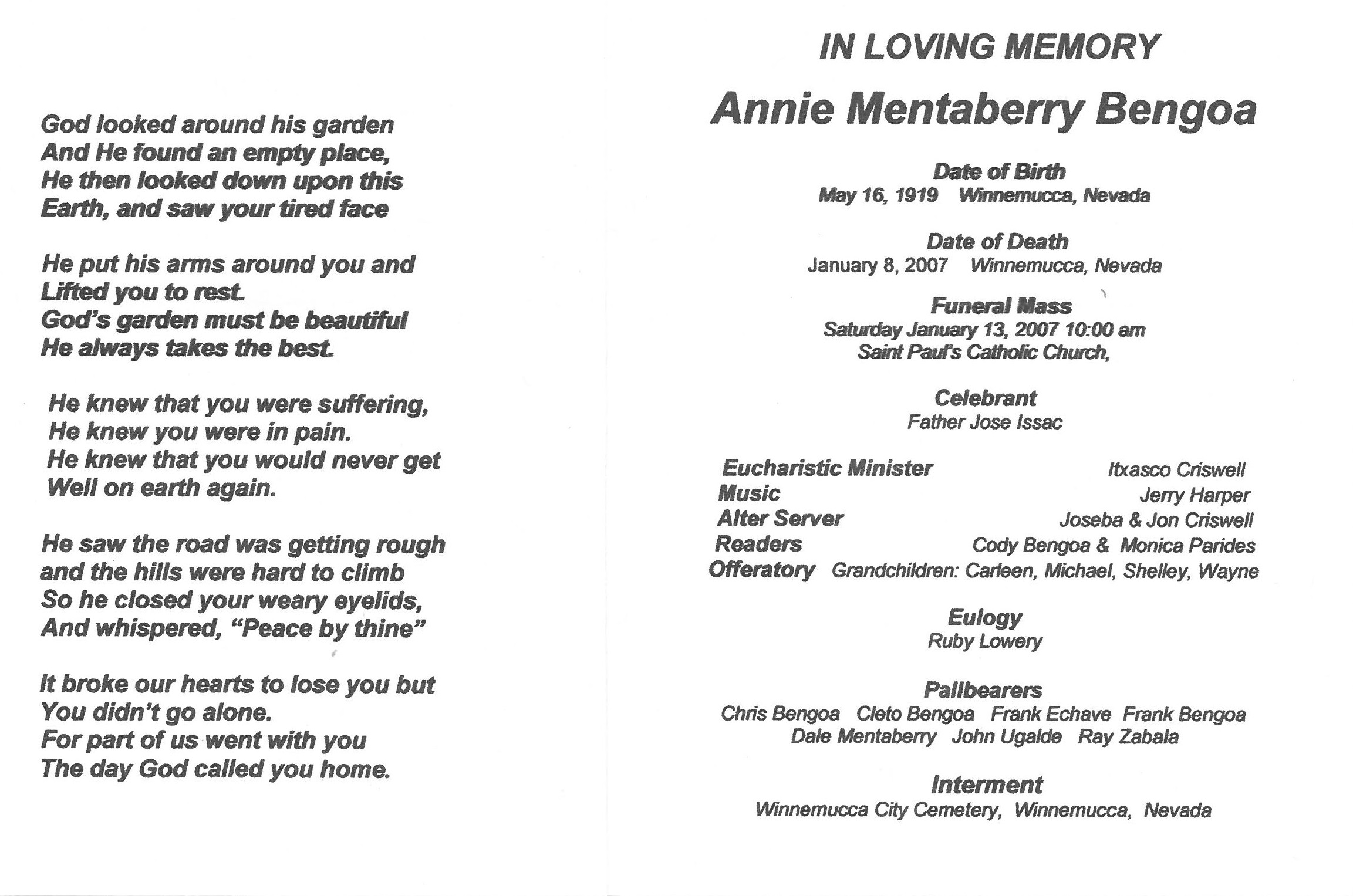 Annie (Mentaberry) Bengoa - The Basque Museum & Cultural Center | Boise, ID