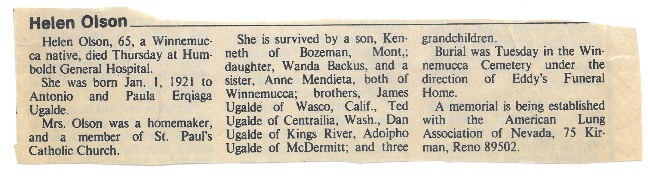 Helen (Ugalde) Olson - The Basque Museum & Cultural Center | Boise, ID
