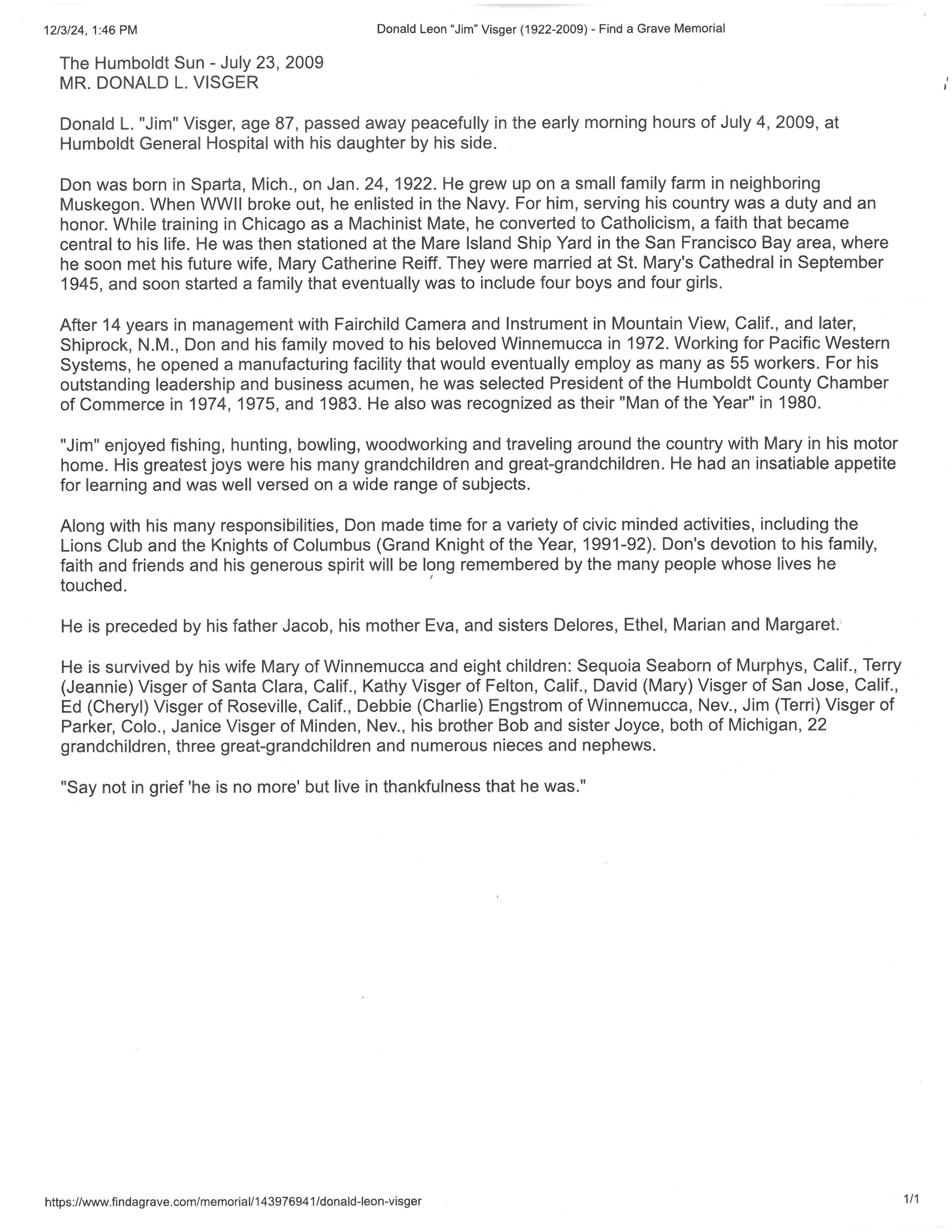 Donald "Jim" Leon Visger - The Basque Museum & Cultural Center | Boise, ID