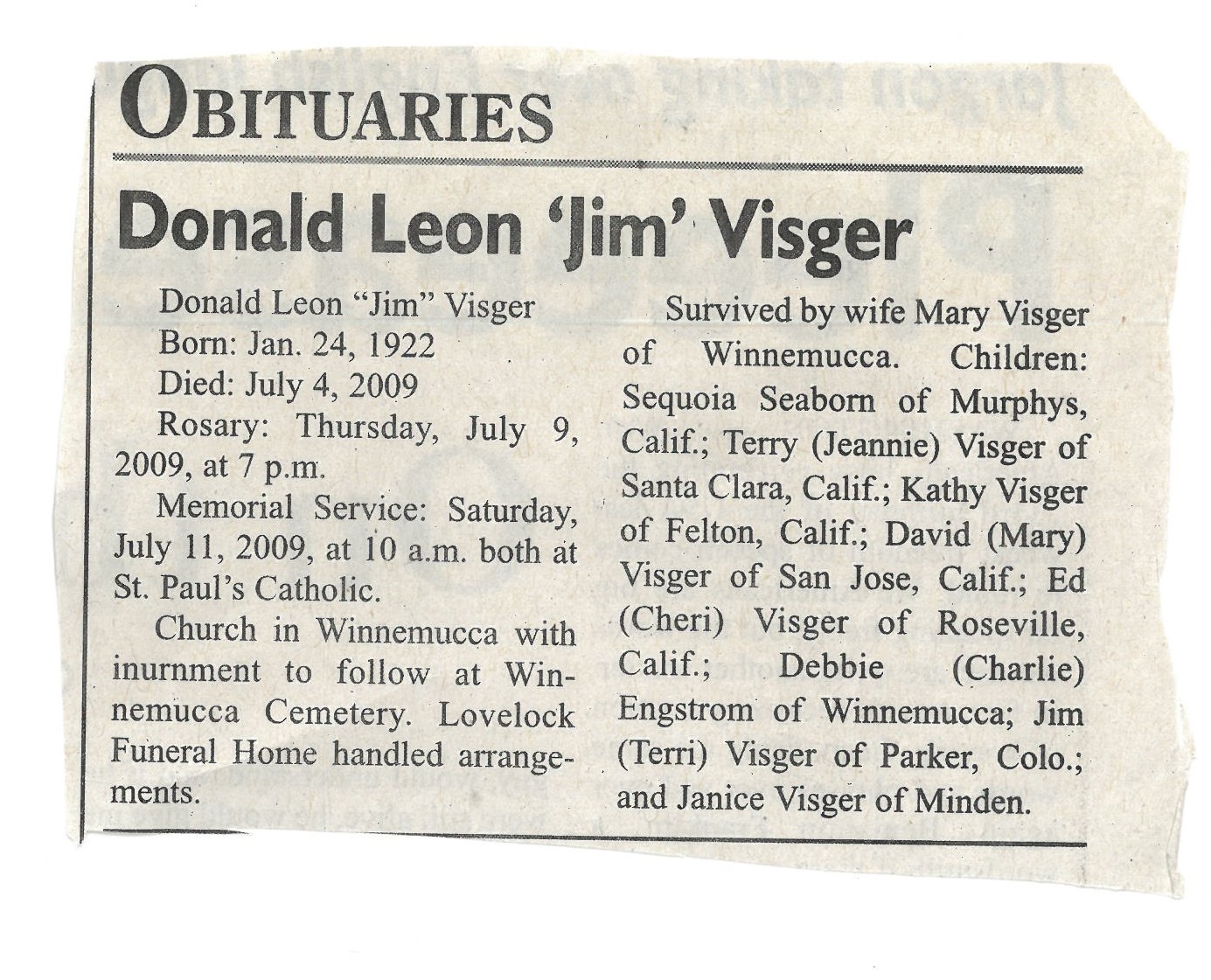 Donald "Jim" Leon Visger - The Basque Museum & Cultural Center | Boise, ID