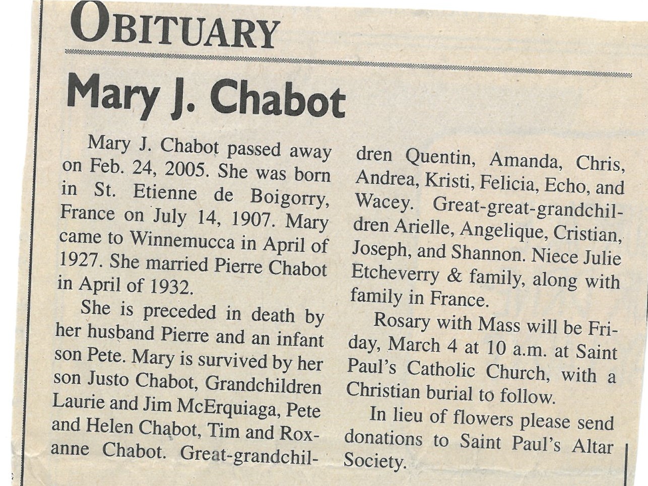 Mary J. Chabot - The Basque Museum & Cultural Center | Boise, ID